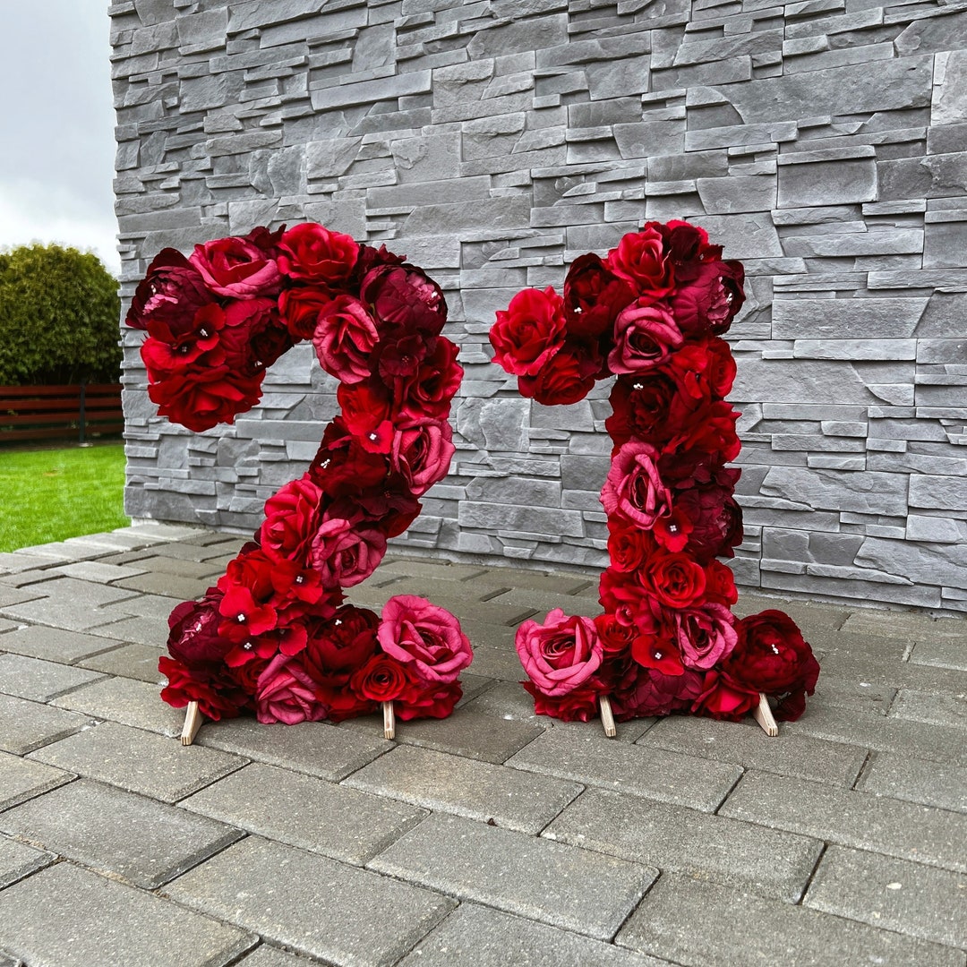 Floral Numbers Large Red Flower Decor Flower Letters Sweet 16 Photo ...