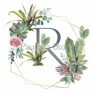 Letter R Print, Floral Succulent Monogram, Printable Flower Letter ...