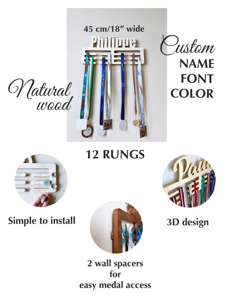 Personalized Wooden Medal Hanger With Name | Custom Medal Display Rack ...