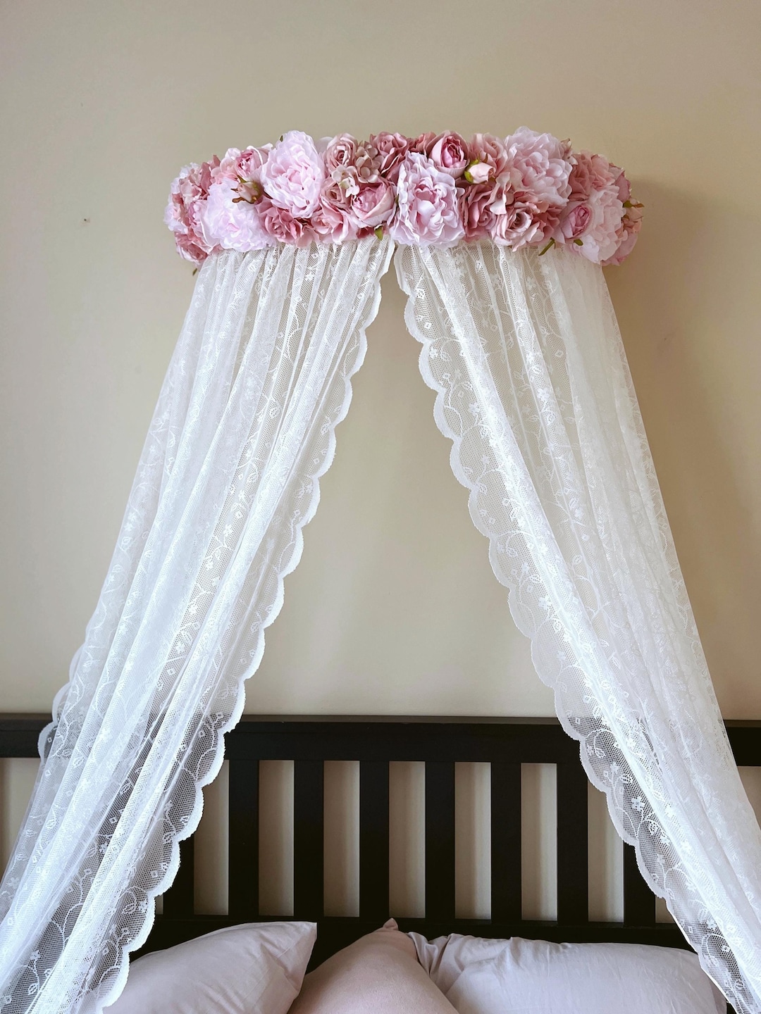Wall Mounted Bed Crown Canopy Lace Arc Bed Canopy Attaches to Wall ...