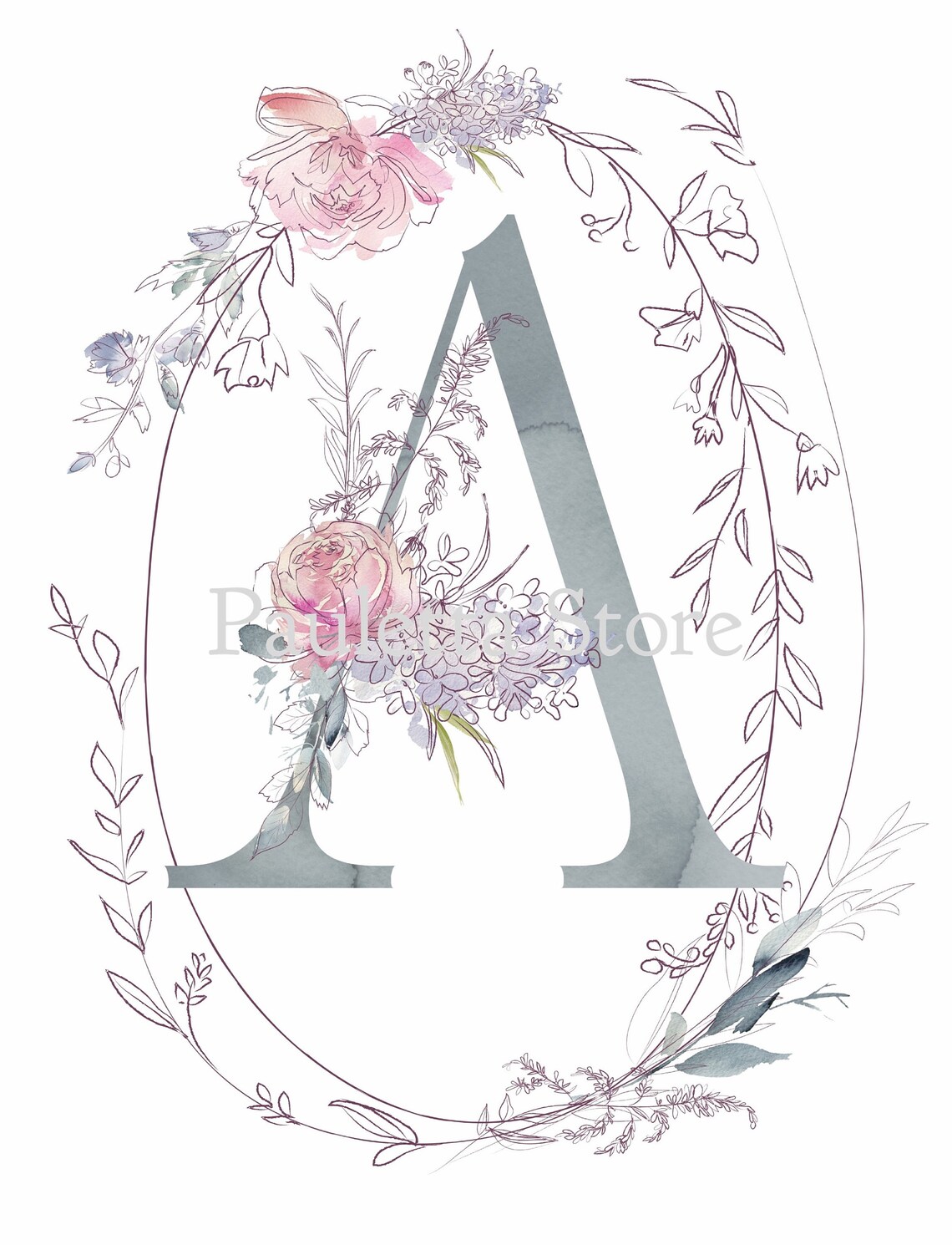 Letter A Print Floral Monogram Printable Flower Letter | Etsy
