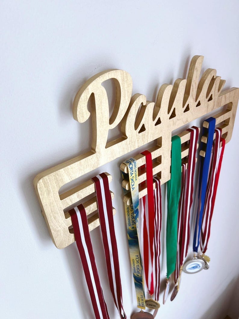 Personalized Wooden Medal Hanger With Name | Custom Medal Display Rack ...