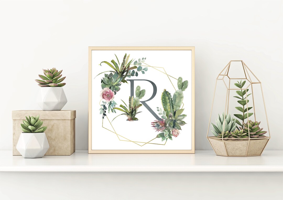 Letter R Print, Floral Succulent Monogram, Printable Flower Letter ...