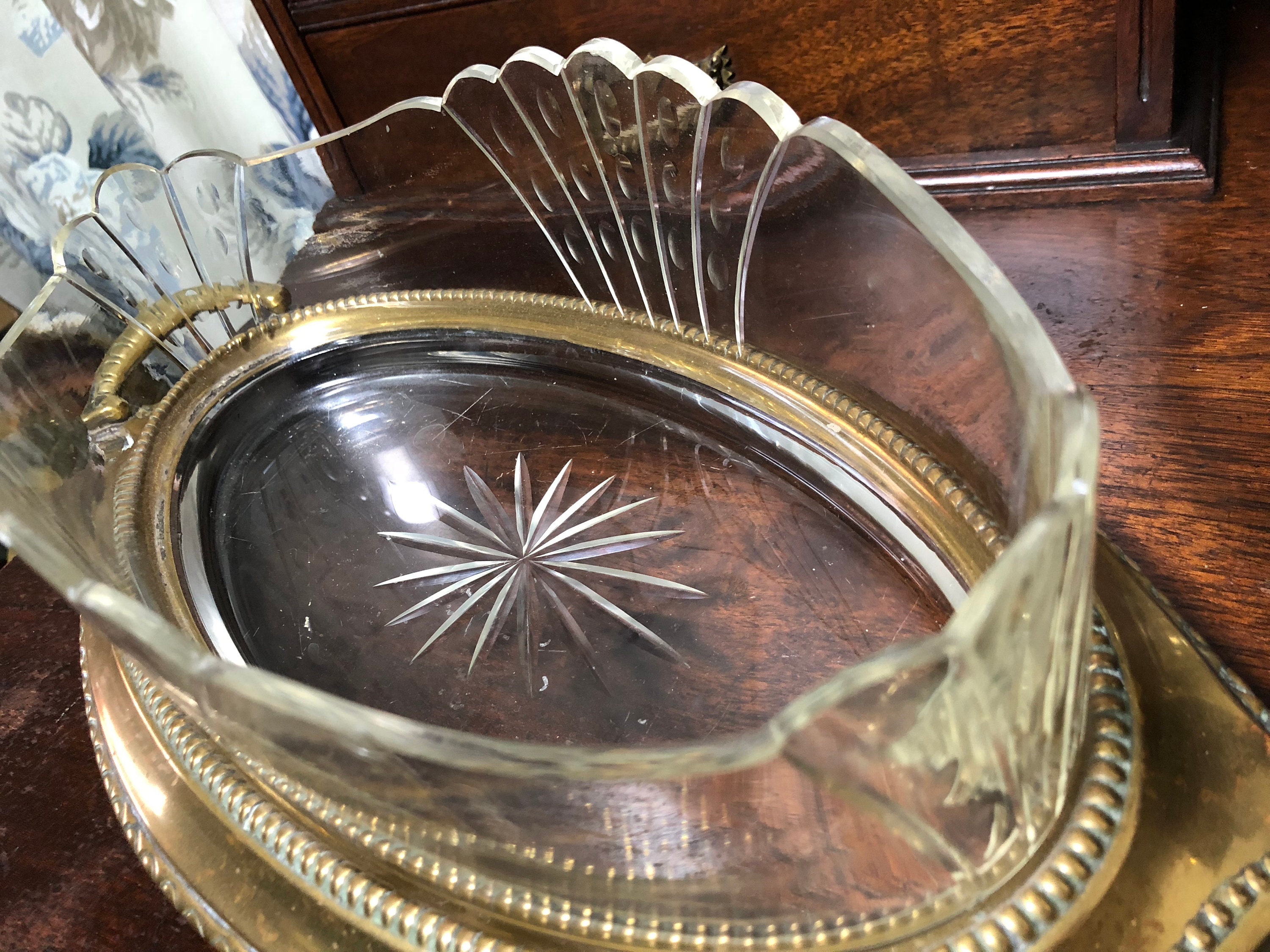 Antique Unique Brass and Glass Serving Bowl | Etsy