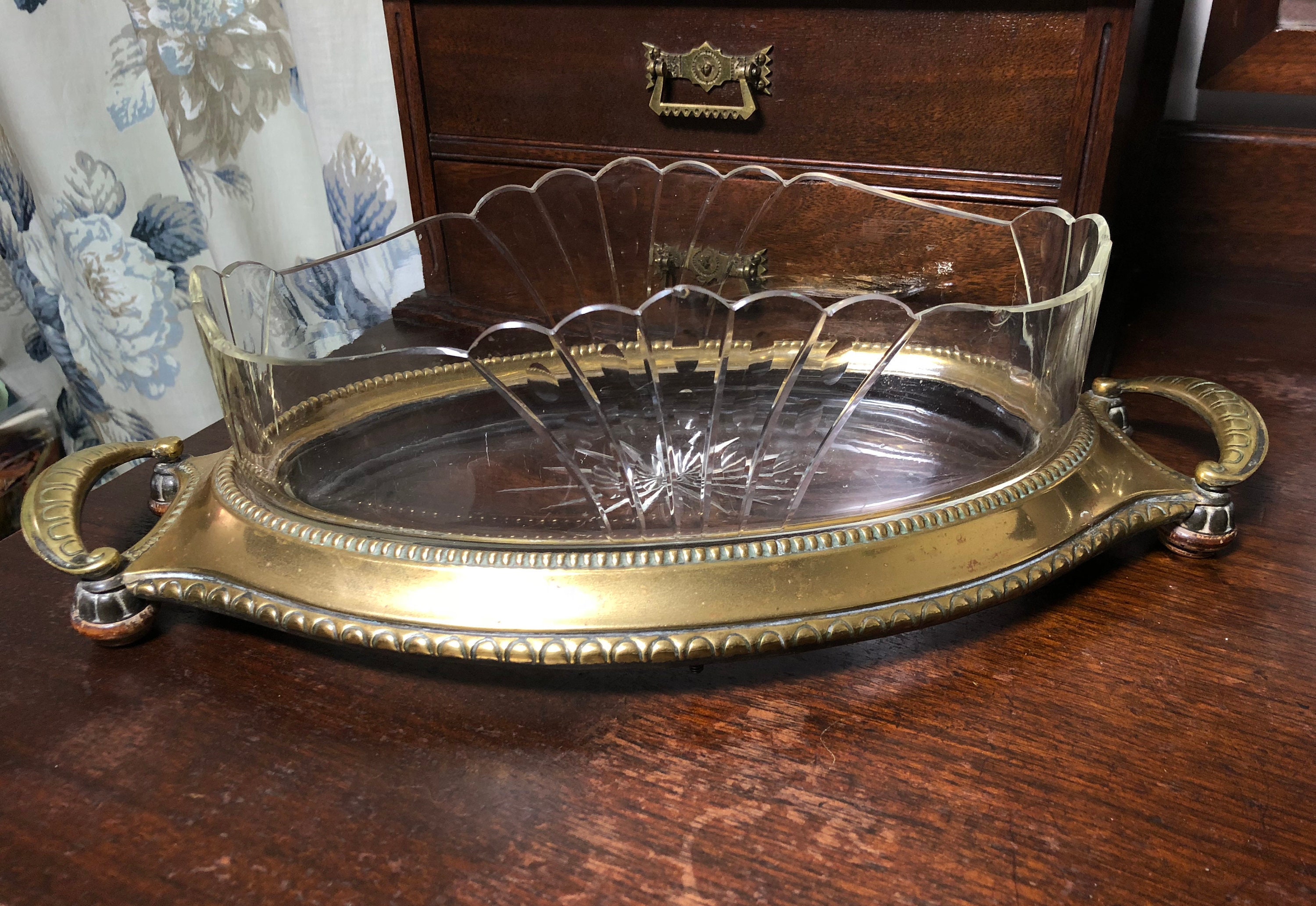 Antique Unique Brass and Glass Serving Bowl - Etsy