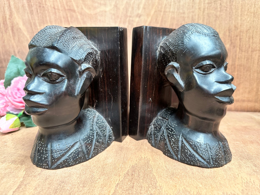 African Carved Bookends, African Tribal Bookends - Etsy