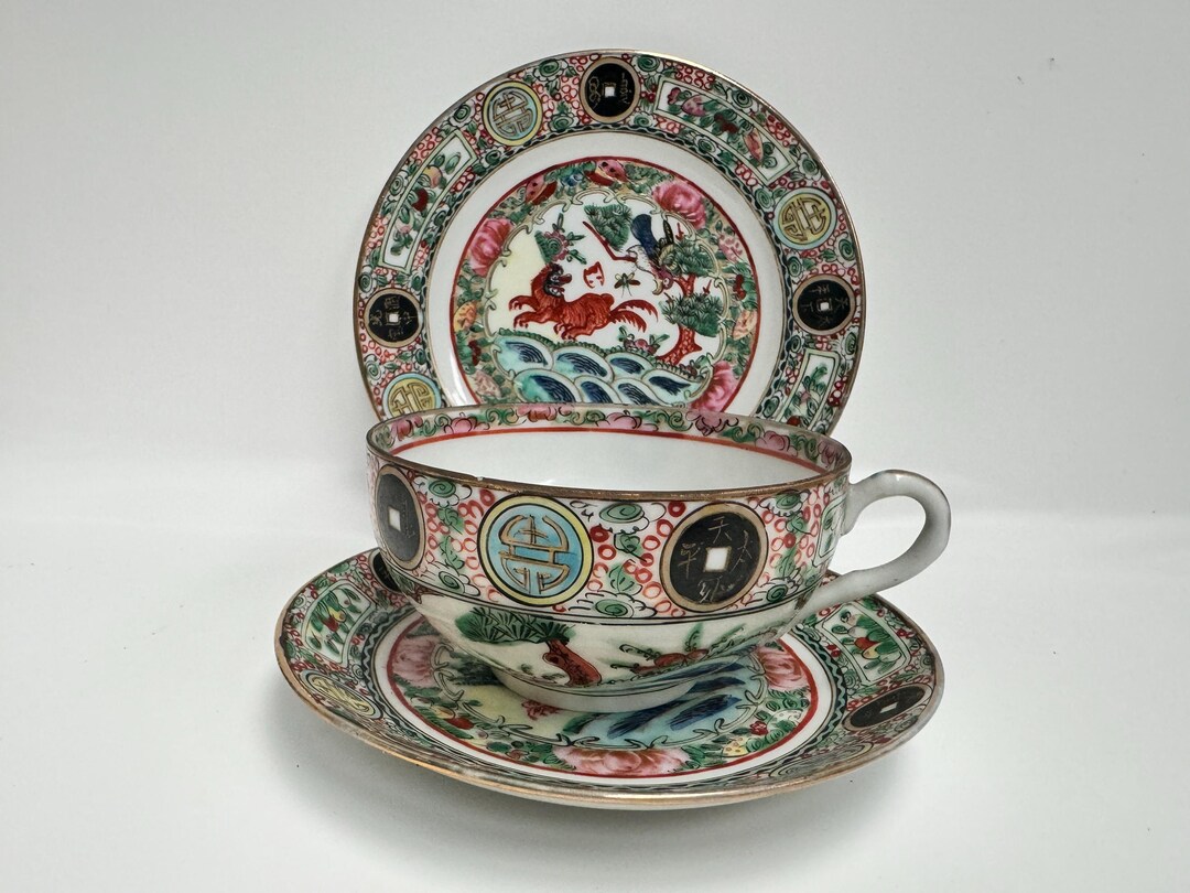 Antique Chinese Porcelain Rose Medallion Tea Trio, Rare Tea Trio ...