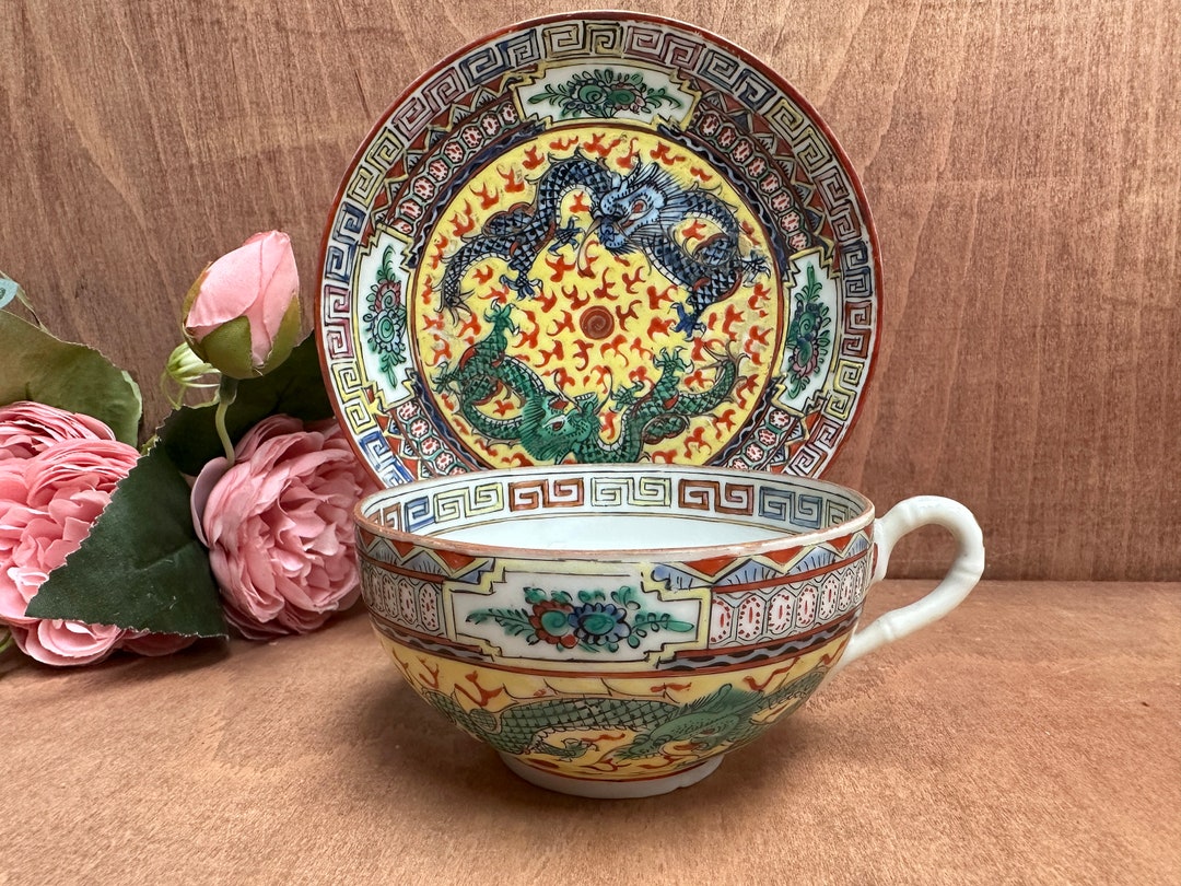 Chinese Famille Jaune Porcelain Tea Cup and Saucer Decorated With ...