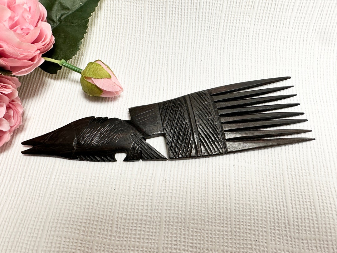 African Wooden Carved Comb, African Tribal Comb, Wooden Fish, Wood ...