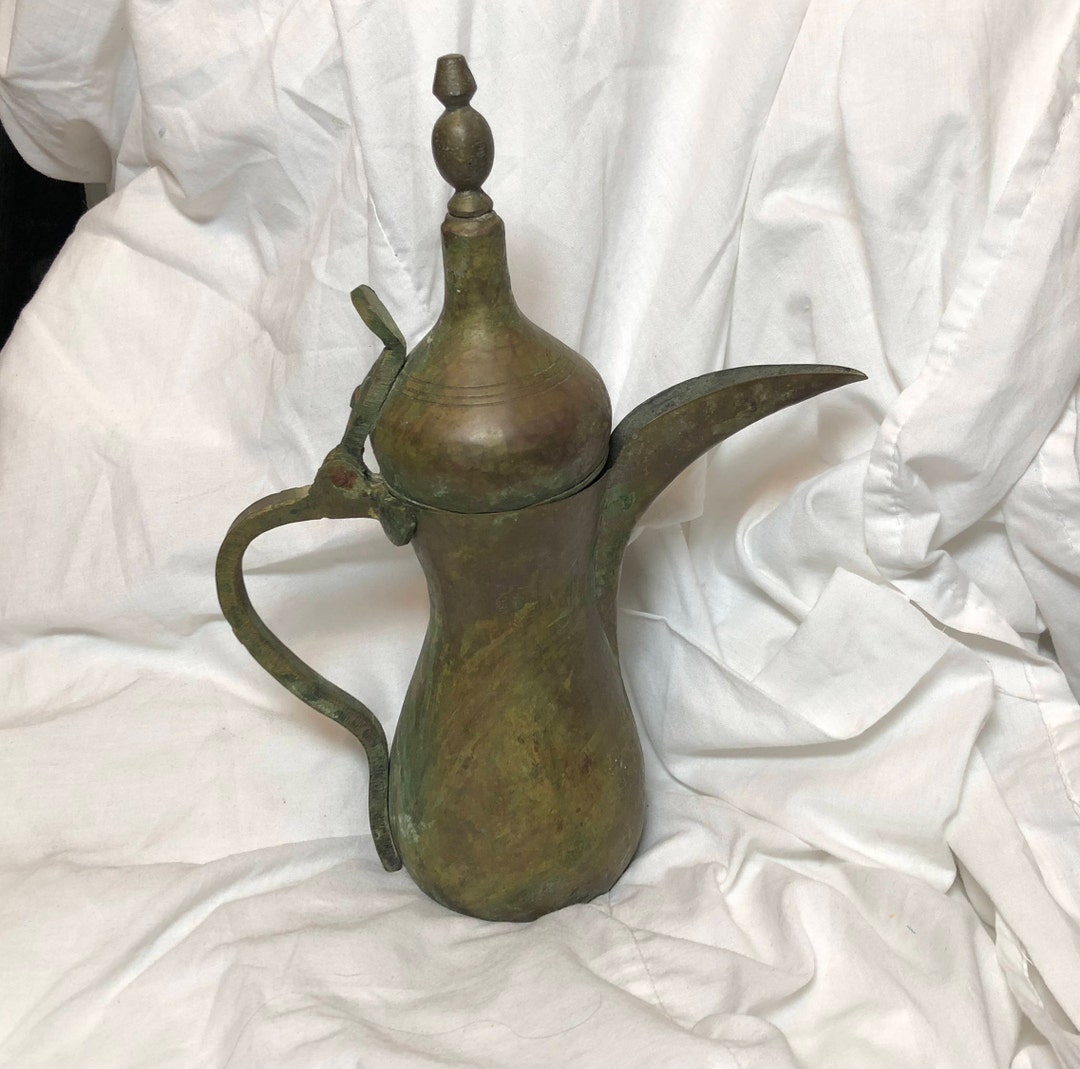 Antique Turkish Brass Coffee Pot - Signed, Natural Patina 29.5cm Tall ...