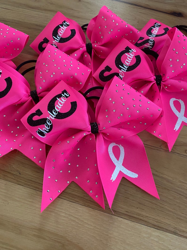 Breast Cancer Cheer Bow With Rhinestones on One Side. Price | Etsy