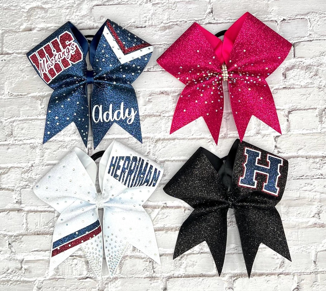 4 Custom Cheer Bows Made in Your Team Colors. Glitter Bow, Rhinestone ...