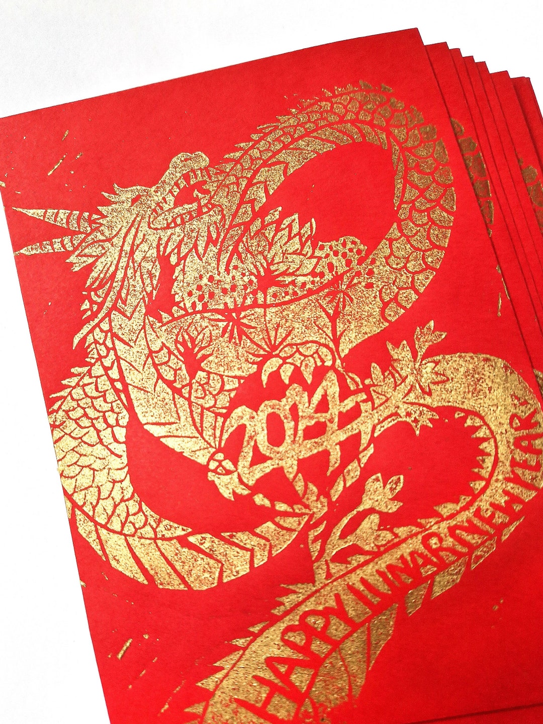 Lunar New Year 2024 Dragon Hongbao Handmade Printed Zodiac Red Chinese ...