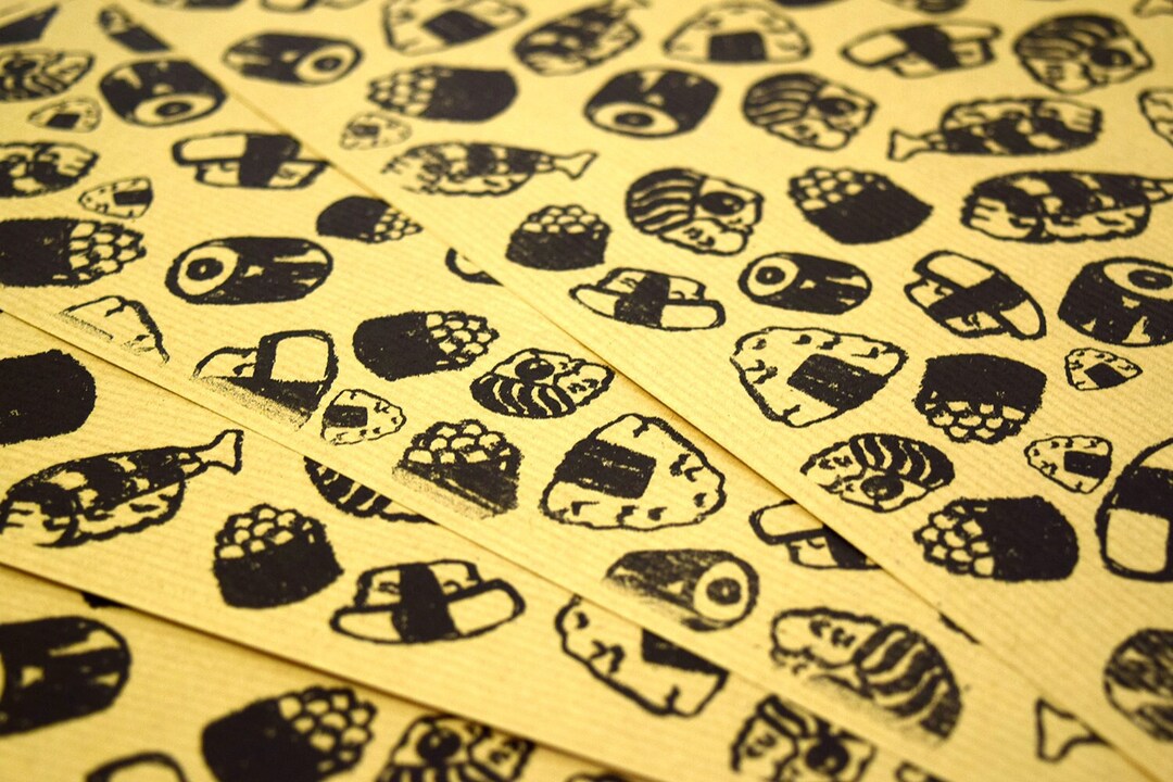 4 Sheets Super Cute Sushi Wrapping Paper Gift Wrap Paper Risograph ...