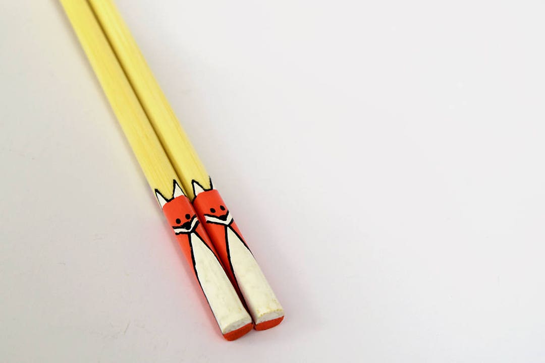 Cute Fox Bamboo Chopsticks, Wooden Japanese /korean Handpainted Unique ...