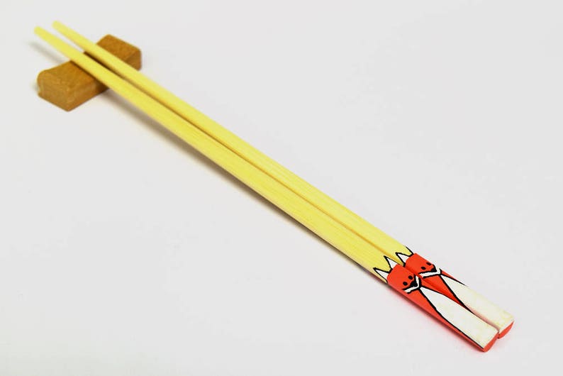 Cute Fox Bamboo Chopsticks, Wooden Japanese /korean Handpainted Unique ...