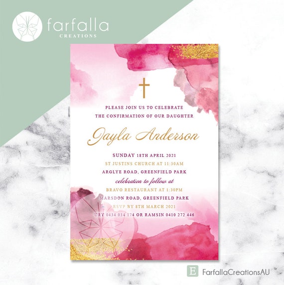 Pink and Gold Watercolour Invitation | Etsy