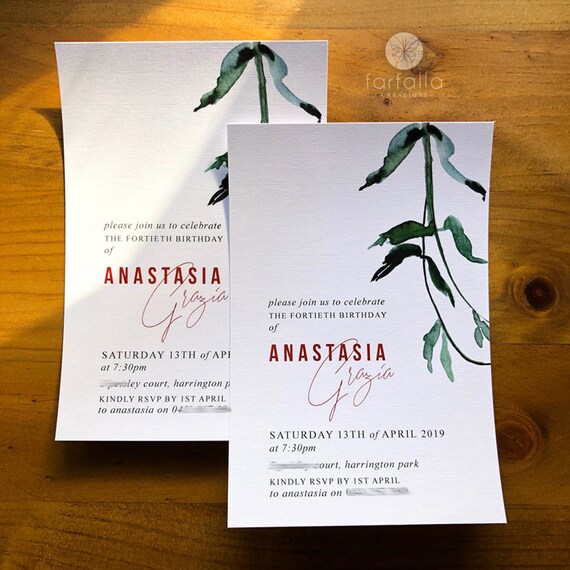 Branch Drop Invitation // 120 X 180mm // Change to Any - Etsy