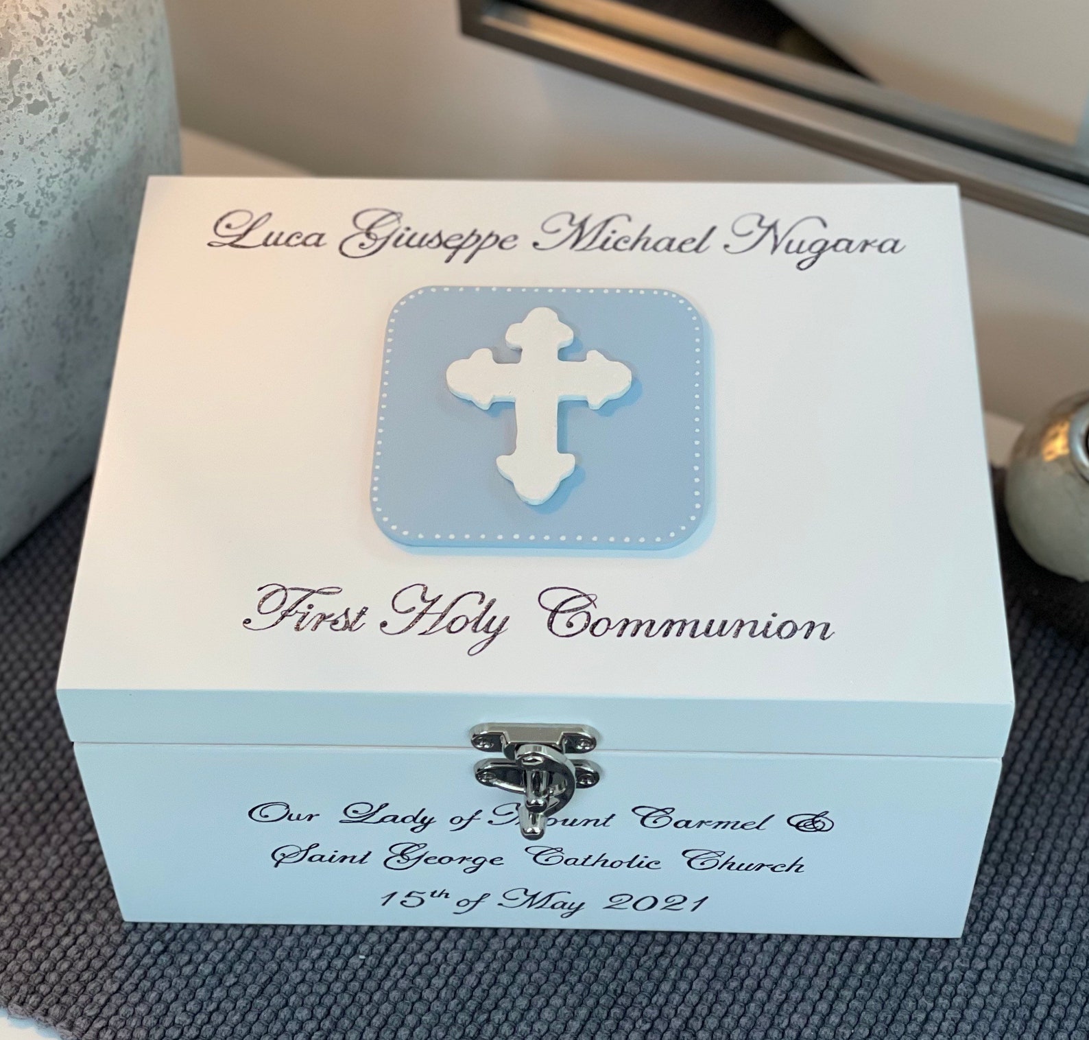 Personalised First Holy Communion Keepsake Box, Hand-painted Wooden ...