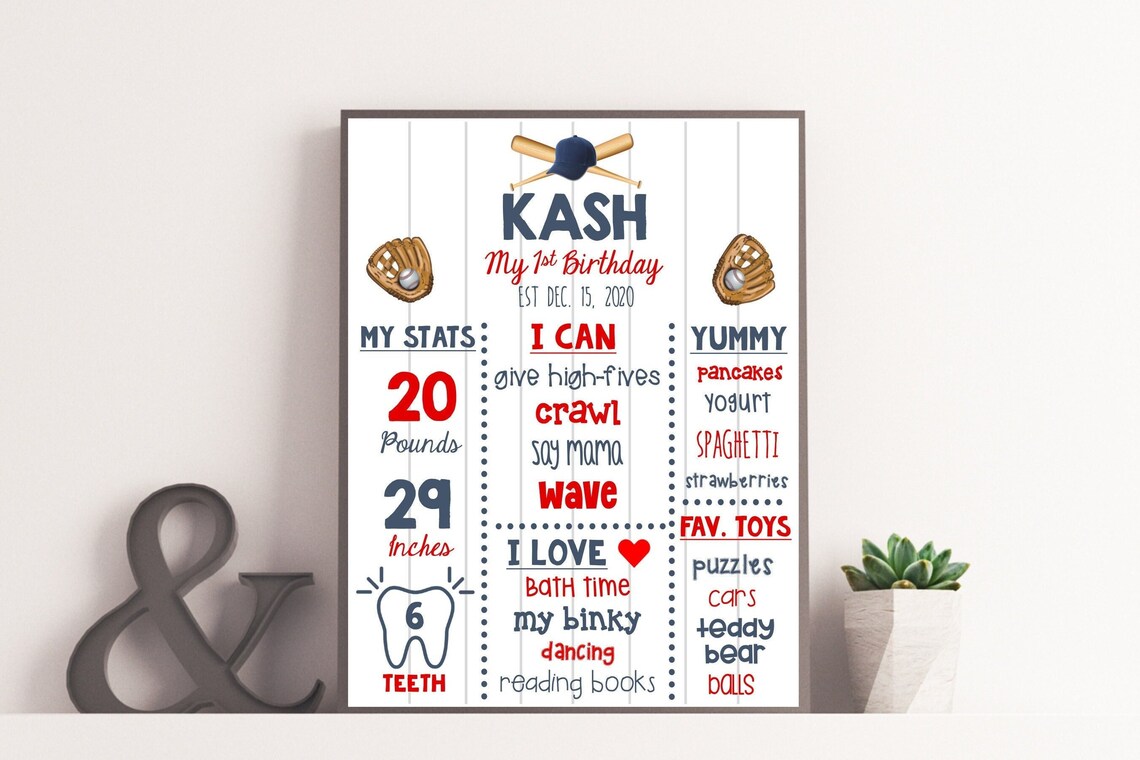 Baseball First Birthday Milestone Poster, Sports 1st Birthday Chalk ...