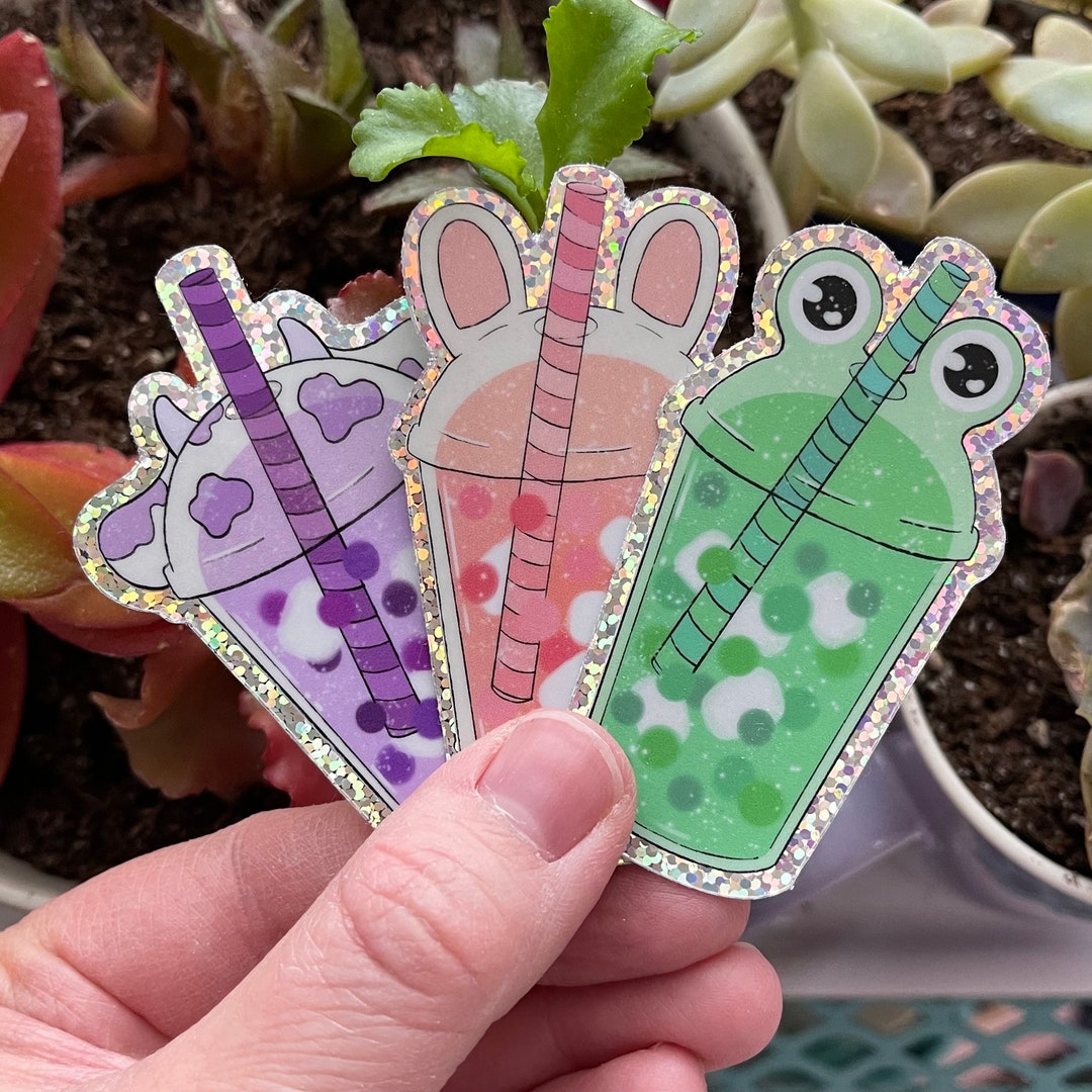 3 Adorable Glitter Boba Drink Stickers - Etsy