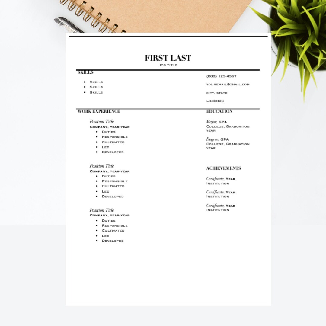 Simple Resume Template - Etsy