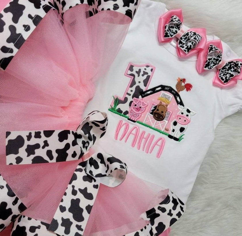 Pink Girls Birthday Barnyard Outfit, 1st Birthday Farm Birthday Outfit ...