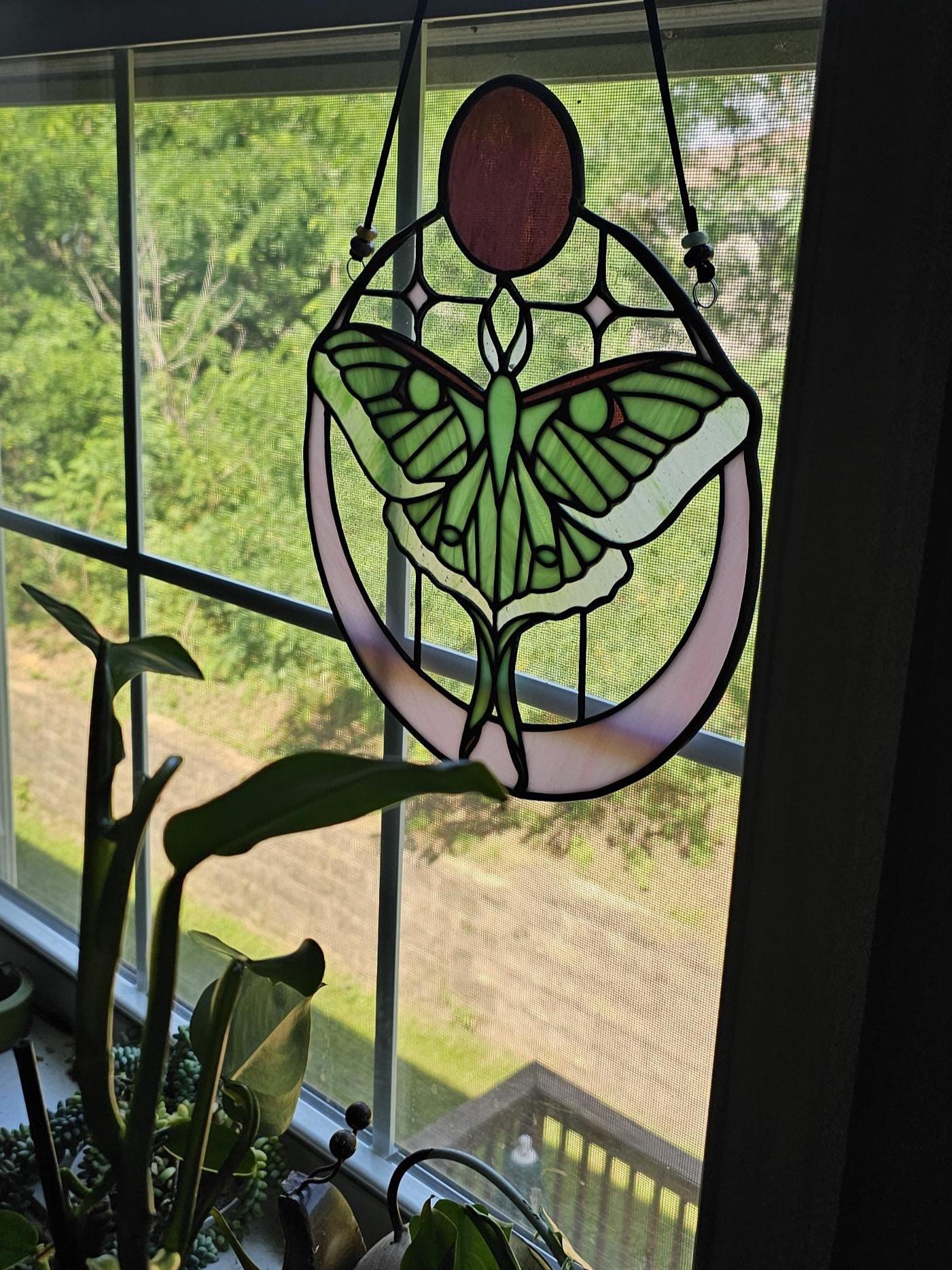 Digital Pattern Crescent Moon Luna Moth, Stained Glass Pattern Download ...