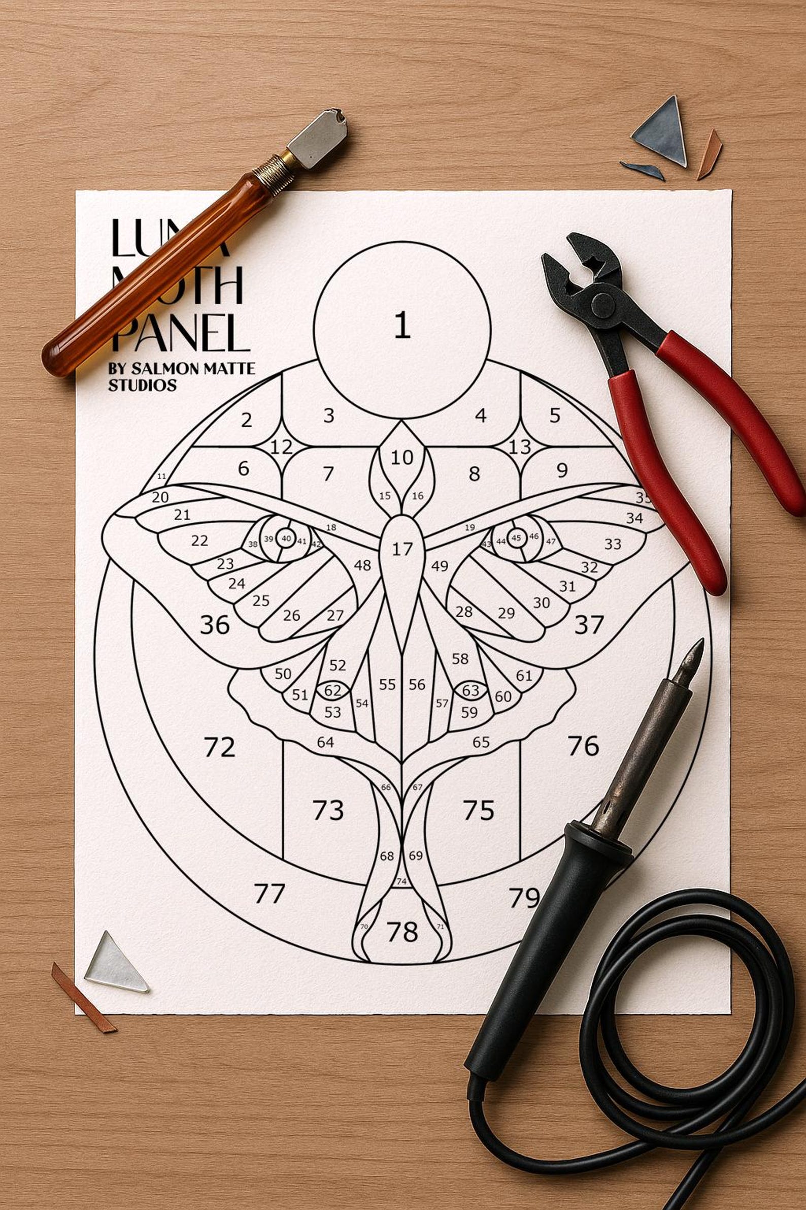 Digital Pattern Crescent Moon Luna Moth, Stained Glass Pattern Download ...