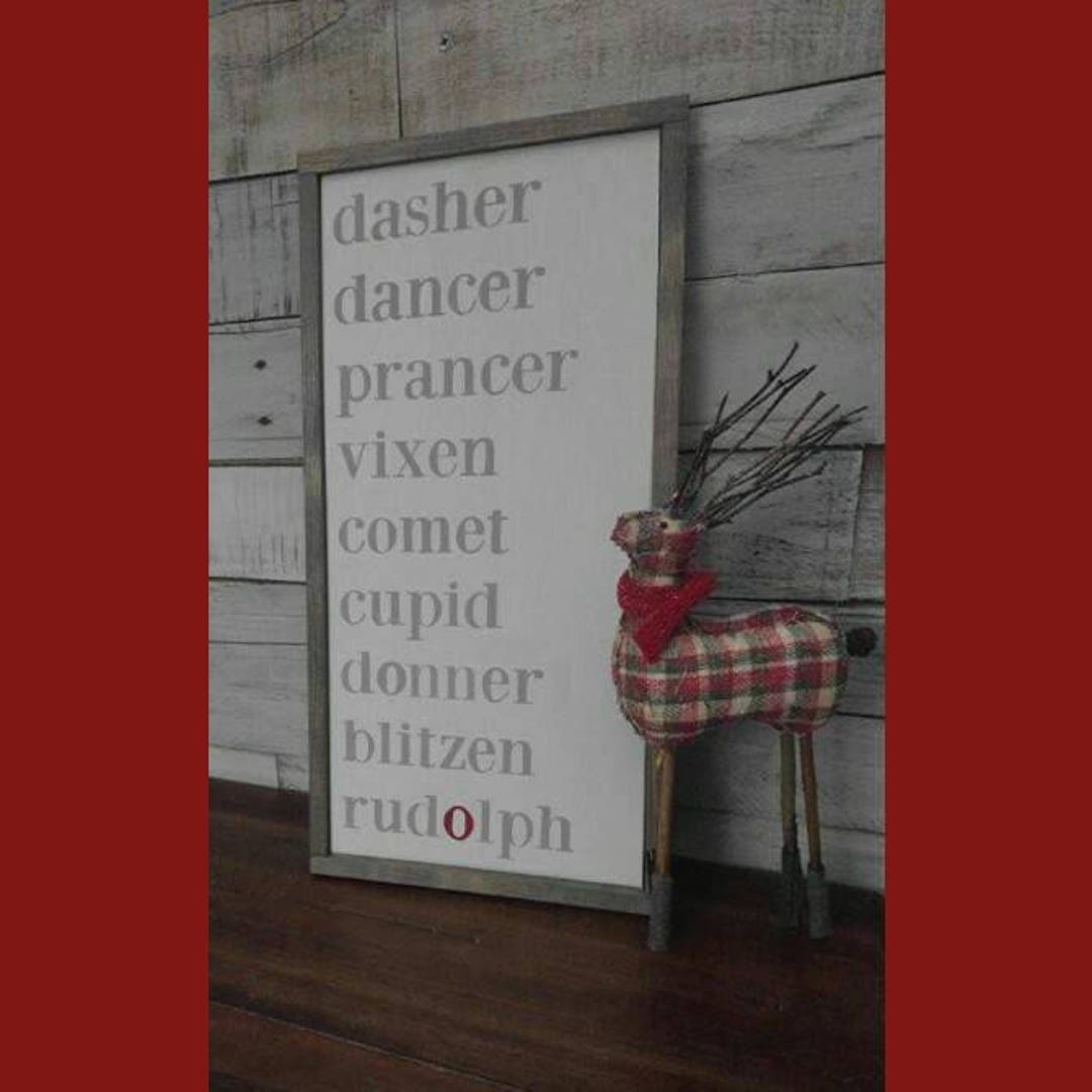 Reindeer Names Wooden Rustic Sign With Frame 10"x 18" /dasher/dancer ...