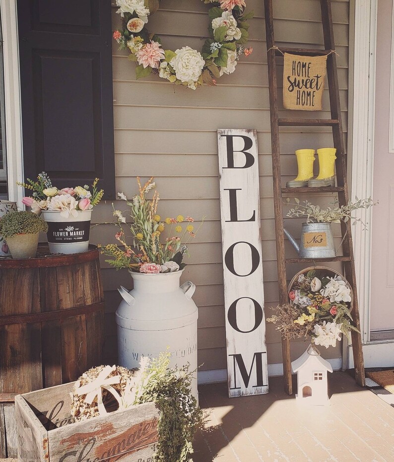 BLOOM Wooden Rustic Porch Sign / Spring / Flowers / Outdoor / Welcome ...