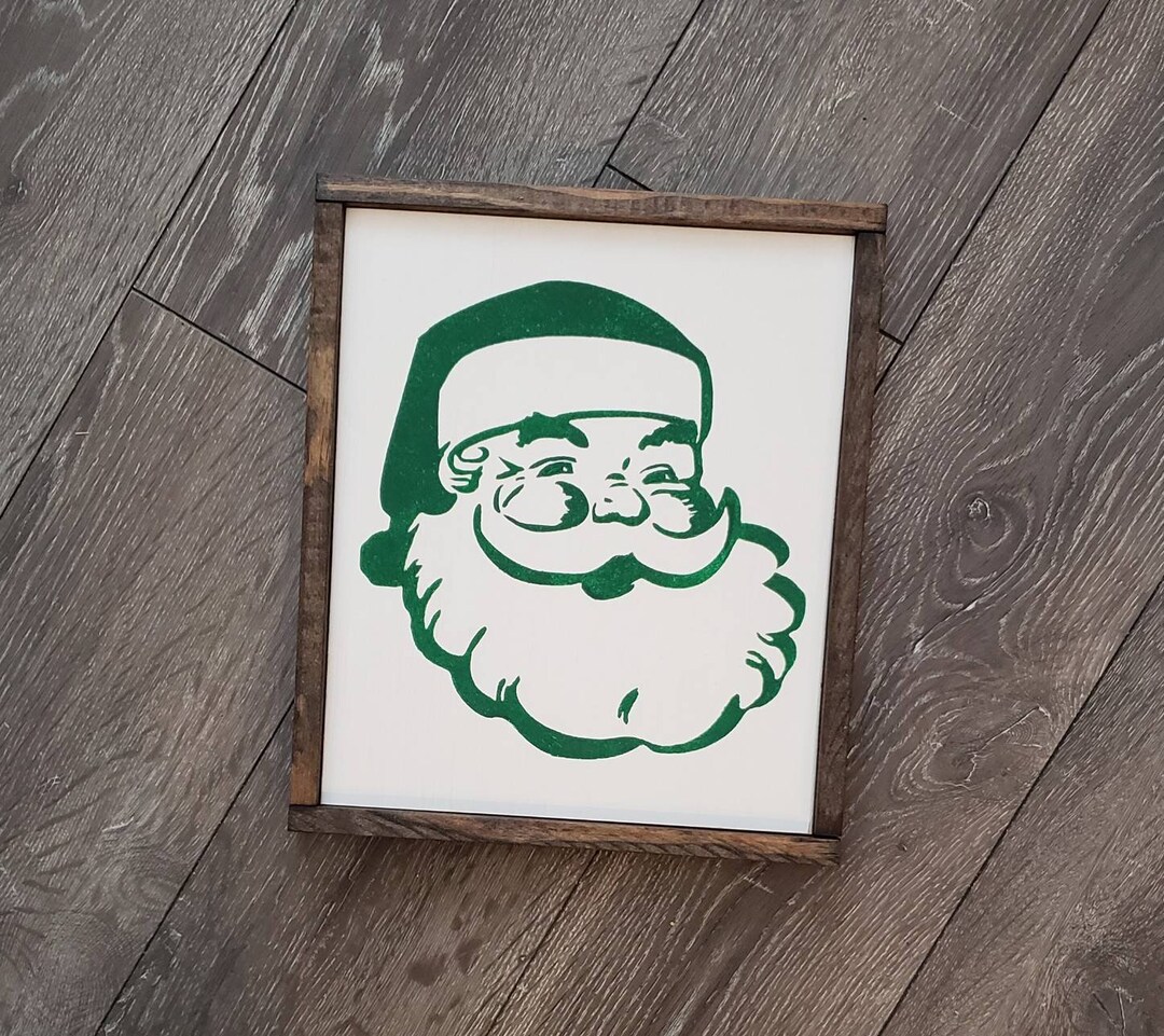 Vintage Santa Face Wooden Rustic Sign With Frame 12"x 9" / Christmas ...
