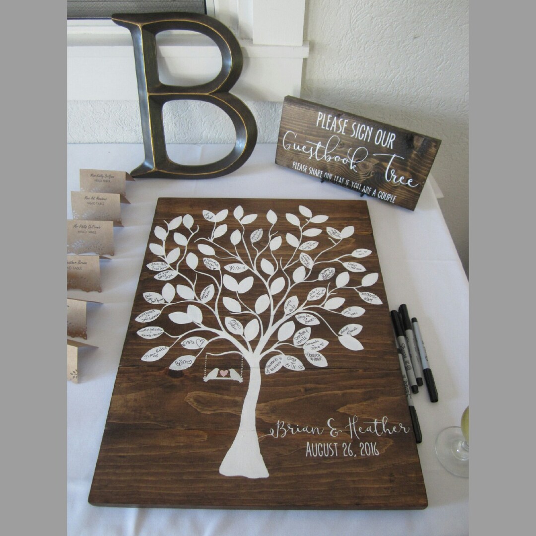 Rustic Wedding Guestbook Tree Sign Wooden Wall Hanging 21" X 15" Real ...
