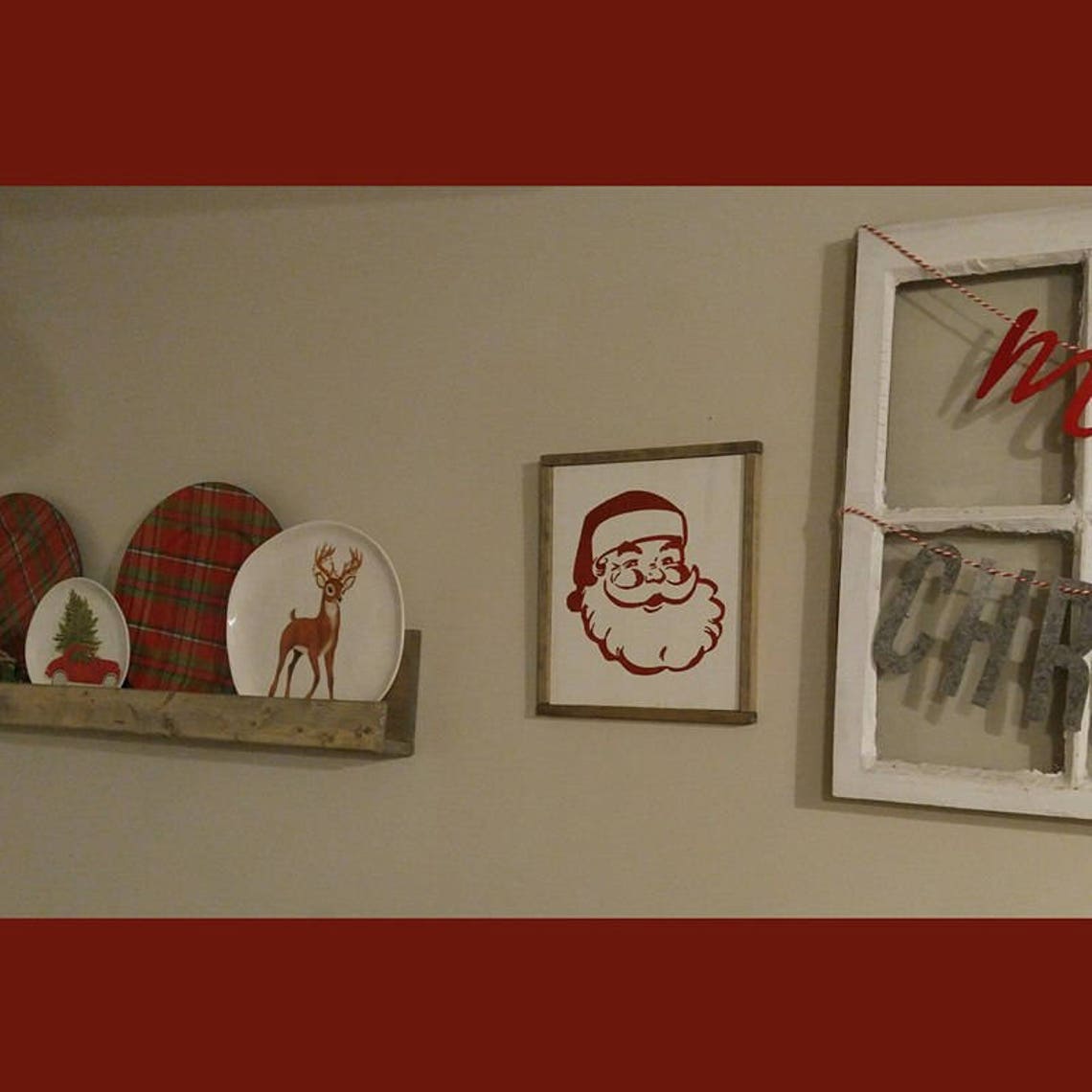 Vintage Santa Face Wooden Rustic Sign With Frame 12"x 9" / Christmas ...