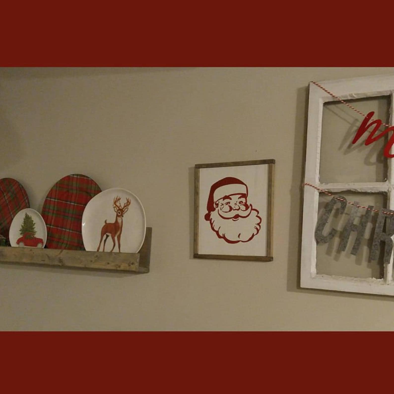 Vintage Santa Face Wooden Rustic Sign With Frame 12"x 9" / Christmas ...