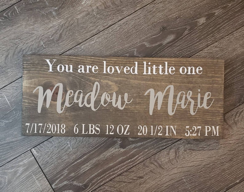 Birth Announcement Wood Sign 18"x8" Wall Art Decor Baby Stats Weight ...