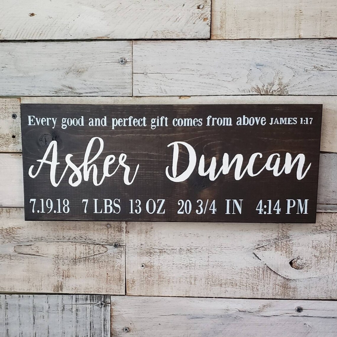 Birth Announcement Wood Sign 18"x8" Wall Art Decor Baby Stats Weight ...