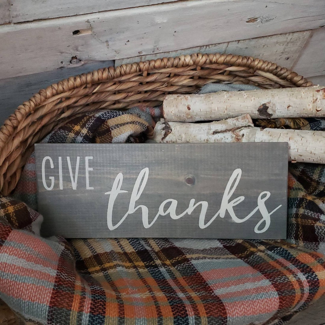 Give Thanks Rustic Wooden Sign 14" X 6" / Fall Decor/ Thanksgiving ...