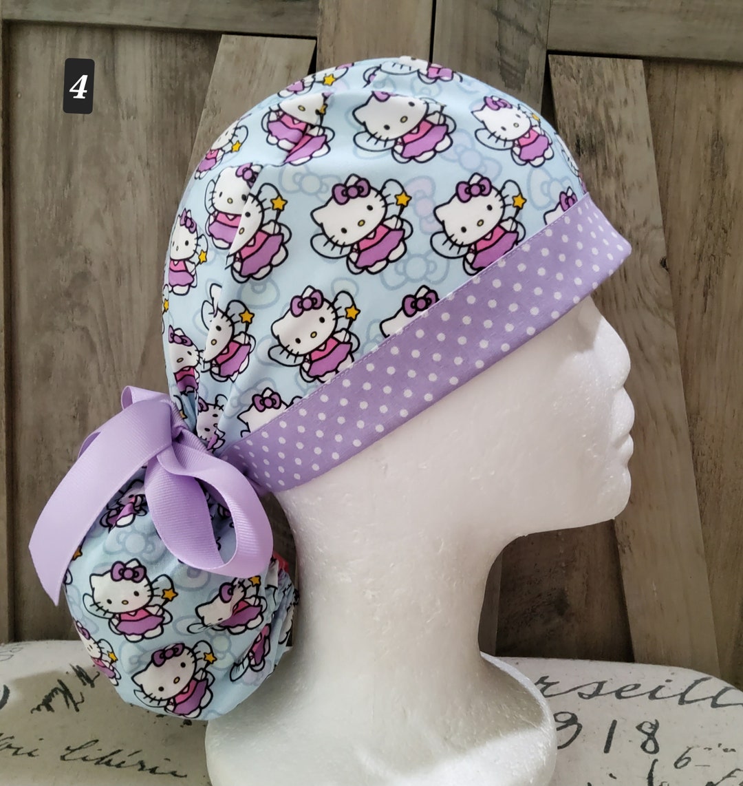 Character Ponytail Caps, Kitty Kats, Women's Ponytail Scrub Caps - Etsy