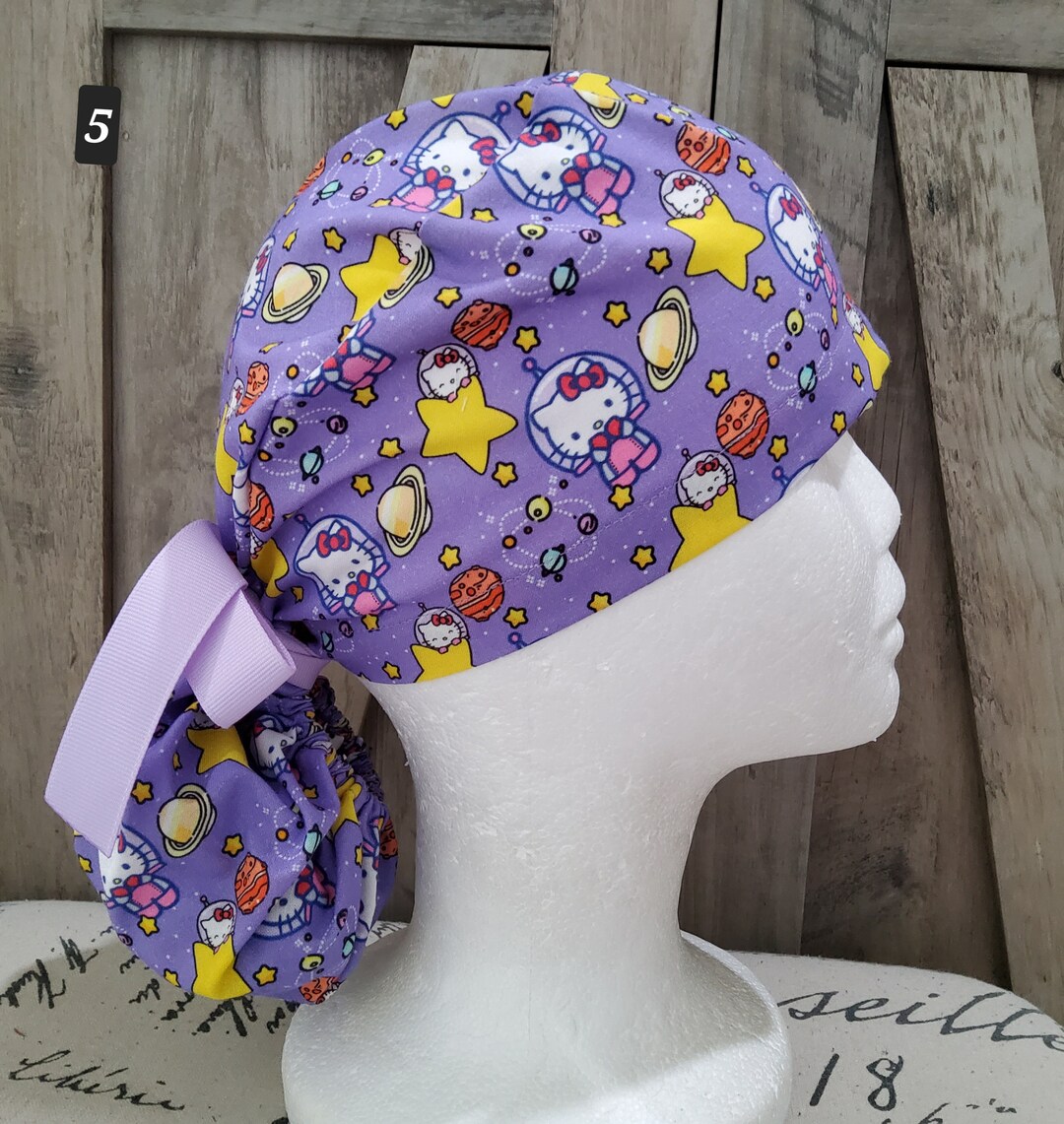 Character Ponytail Caps, Kitty Kats, Women's Ponytail Scrub Caps - Etsy