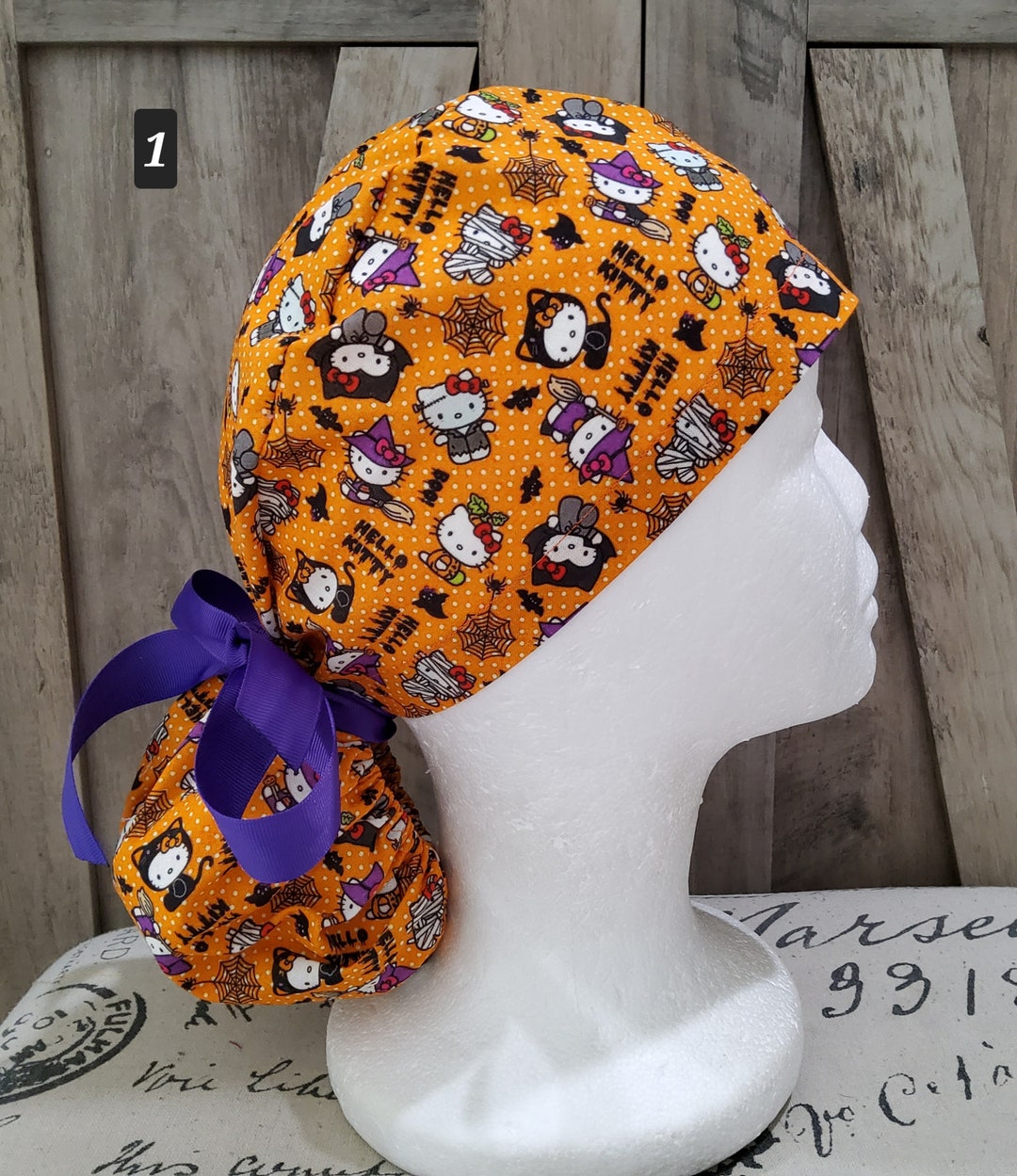 Character Ponytail Caps, Halloween, Kitty Kats, Women's Ponytail Scrub ...