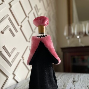 Pink Faux Fur Cape Wine Bottle Cover, Black Dress, Feather Beret - Etsy