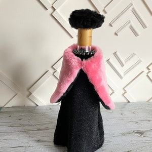 Pink Faux Fur Cape Wine Bottle Cover, Black Dress, Feather Beret - Etsy