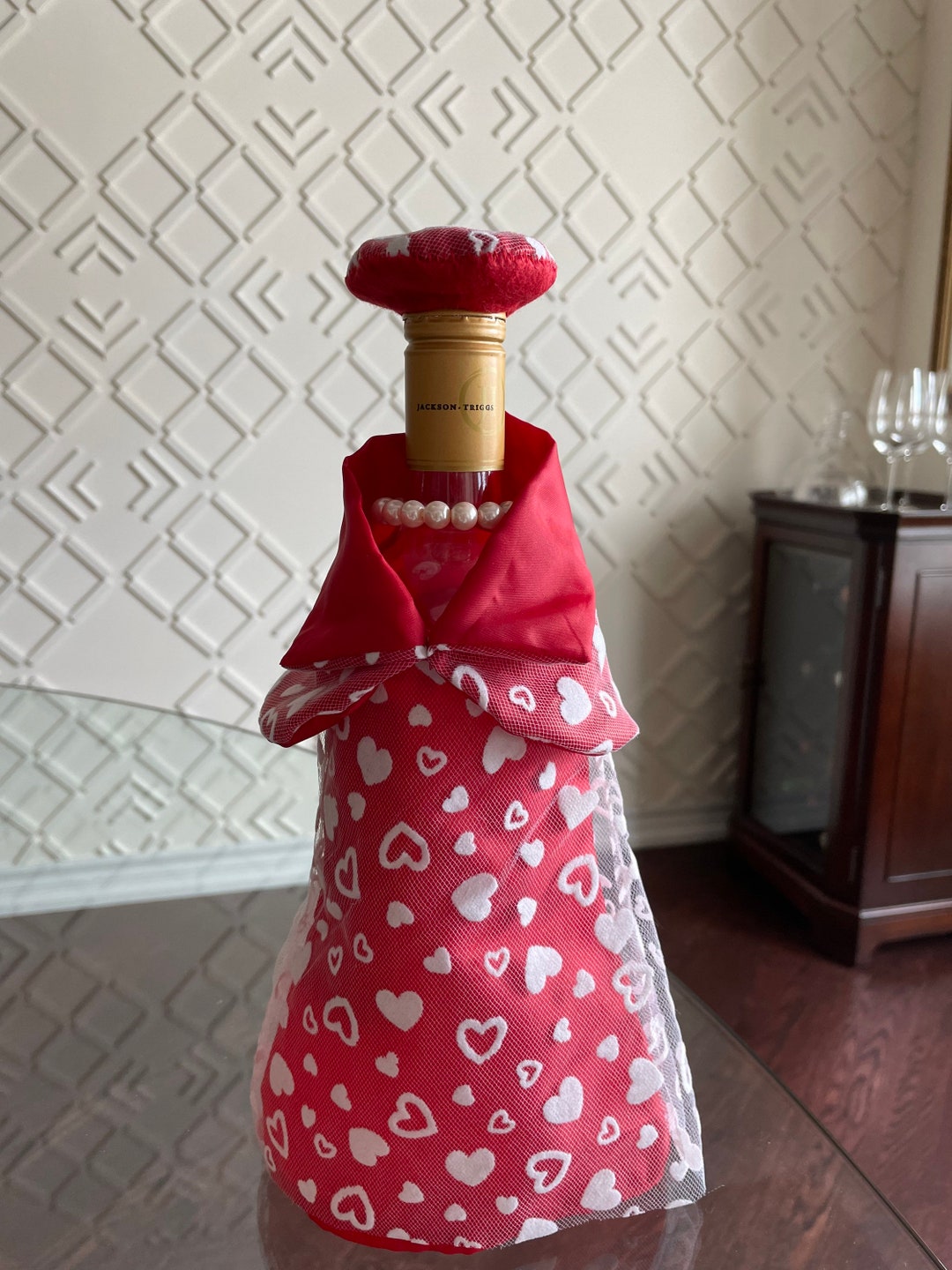 Red and White Valentines Day Wine Bottle Cover, Red and White Wine ...