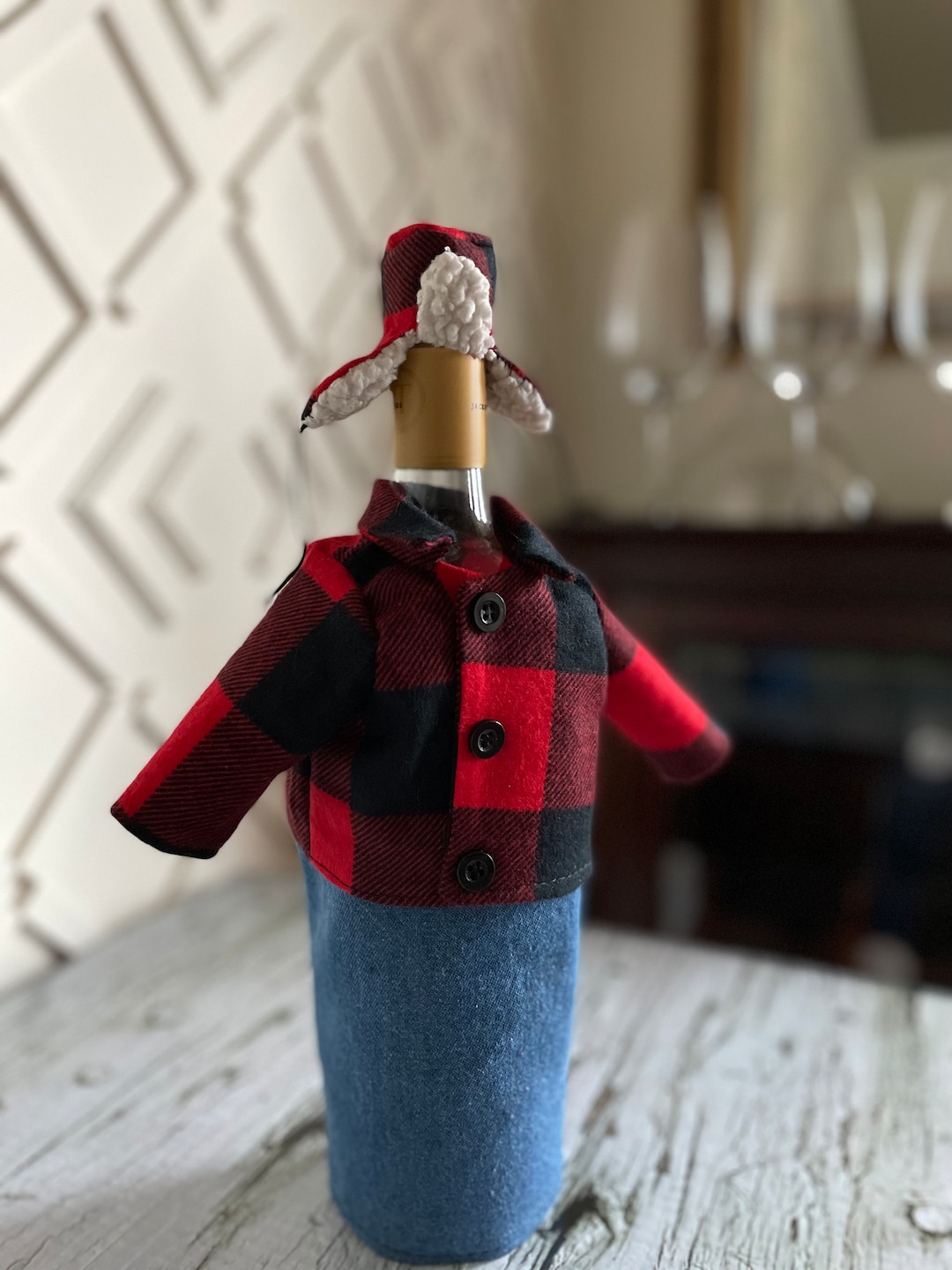 Lumberjack Wine Bottle Cover, Mancave Wine Accessory, Gift for Him ...
