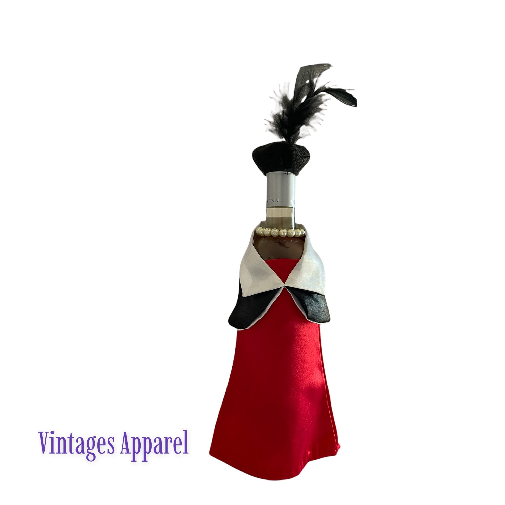 Red Satin Wine Bottle Cover, Feathered Beret, Hostess Gift - Etsy Canada