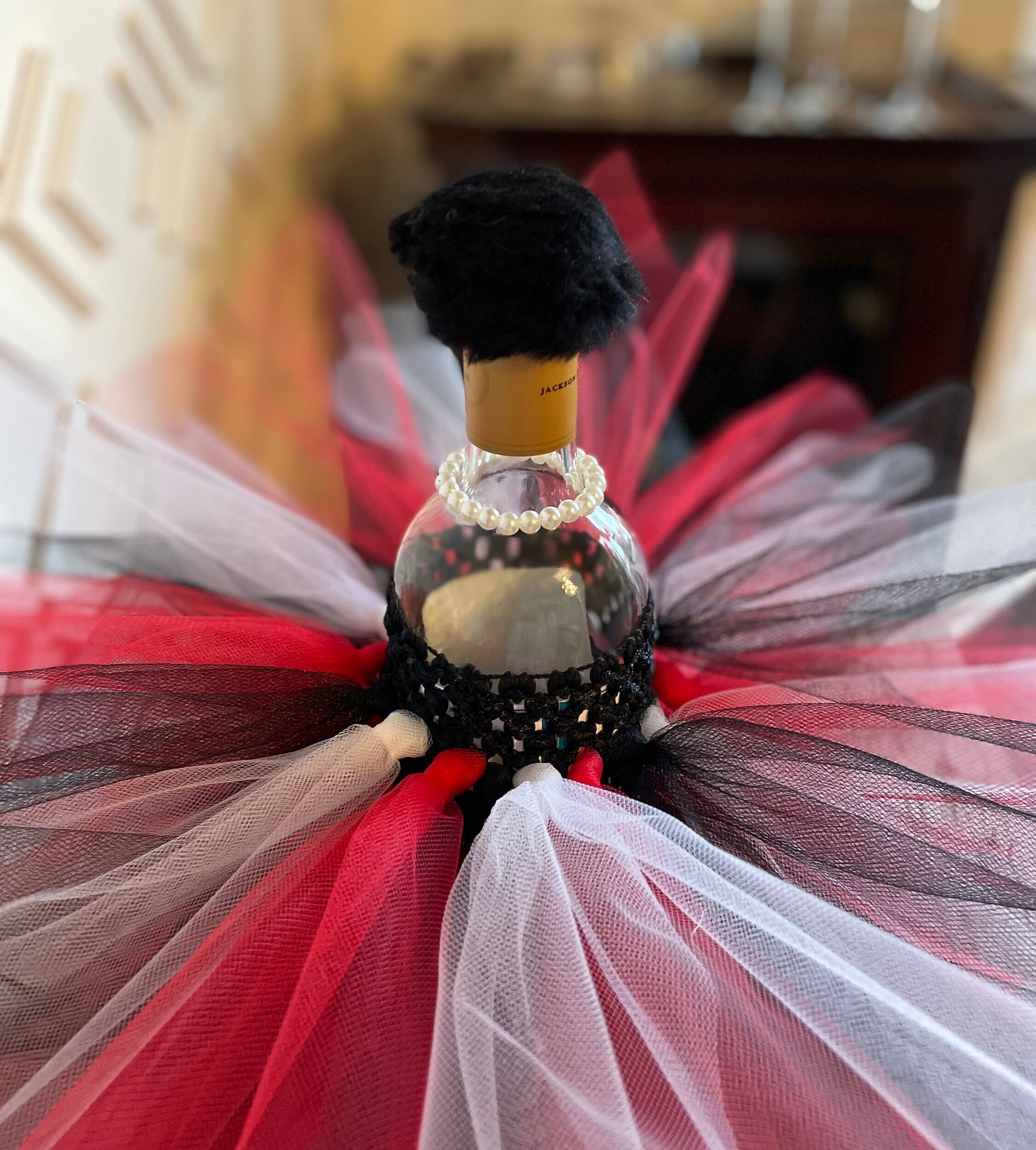 Red, Black, and White Wine Bottle Cover, Tulle Wine Table Decor, Wine ...