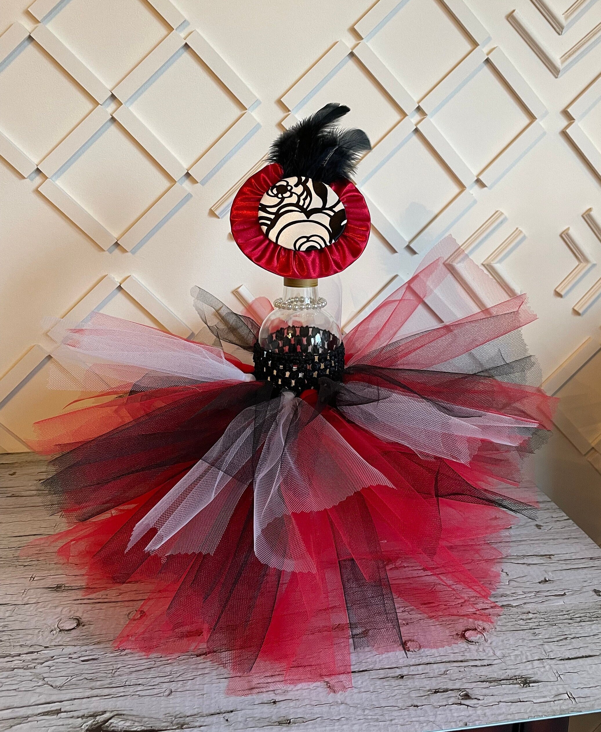 Red, Black, and White Wine Bottle Cover, Tulle Wine Table Decor, Wine ...