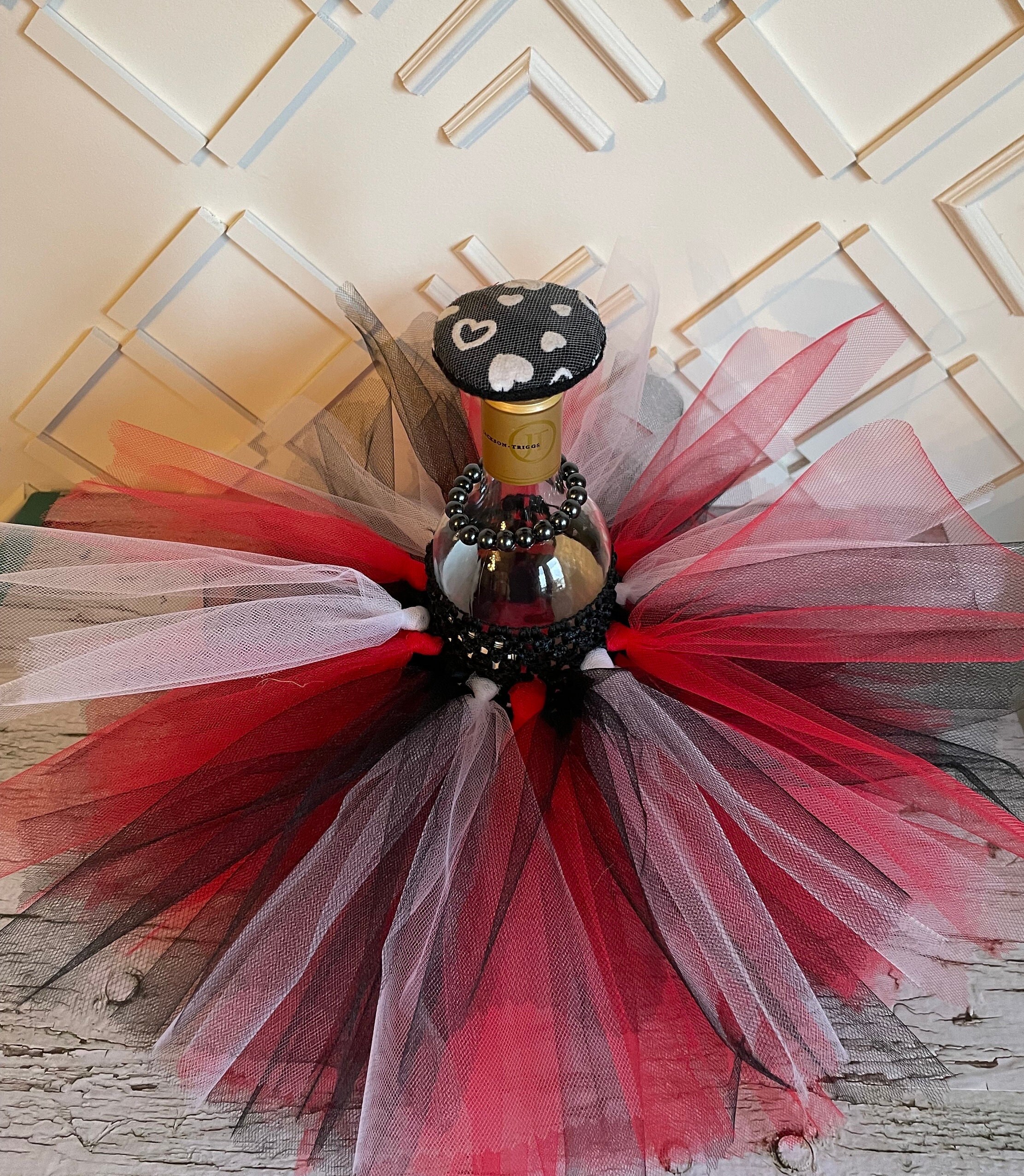 Red, Black, and White Wine Bottle Cover, Tulle Wine Table Decor, Wine ...