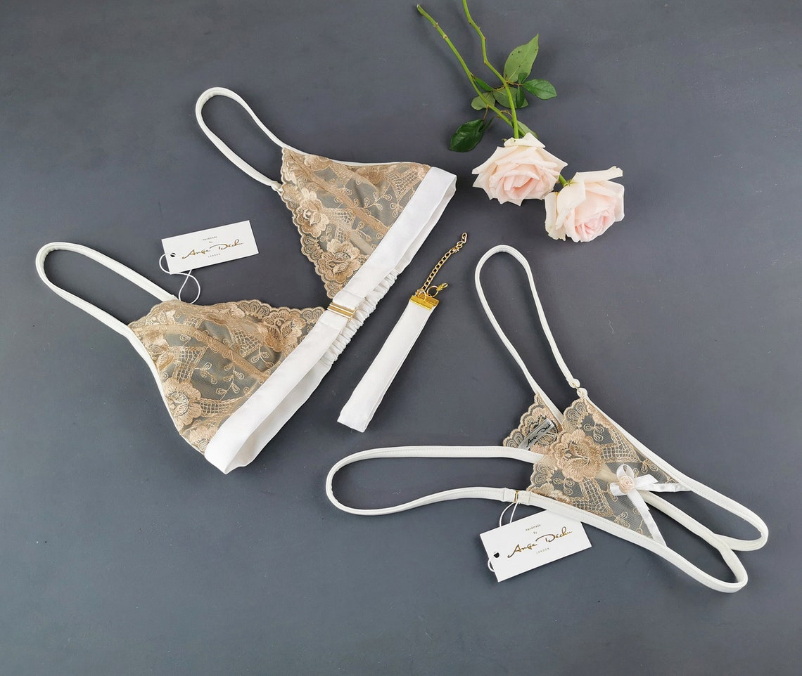 Sheer Lingerie Set With Crotchless Panties, Sexy See Through Bralette ...